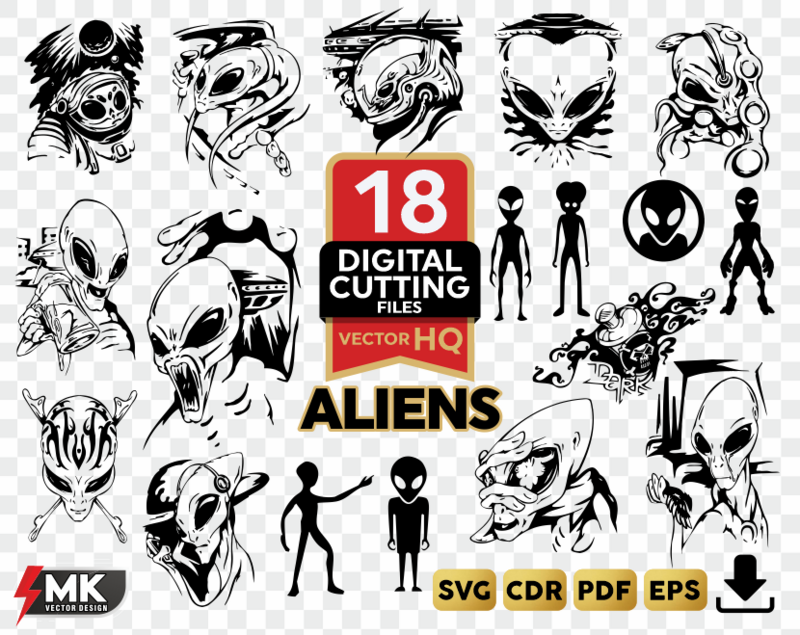Aliens Silhouette Clipart Bundle - Vector Files for Sci-Fi Designs