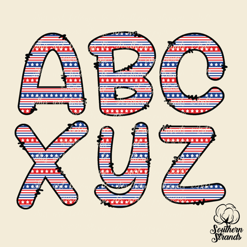 Americana Stars and Stripes Doodle Alpha