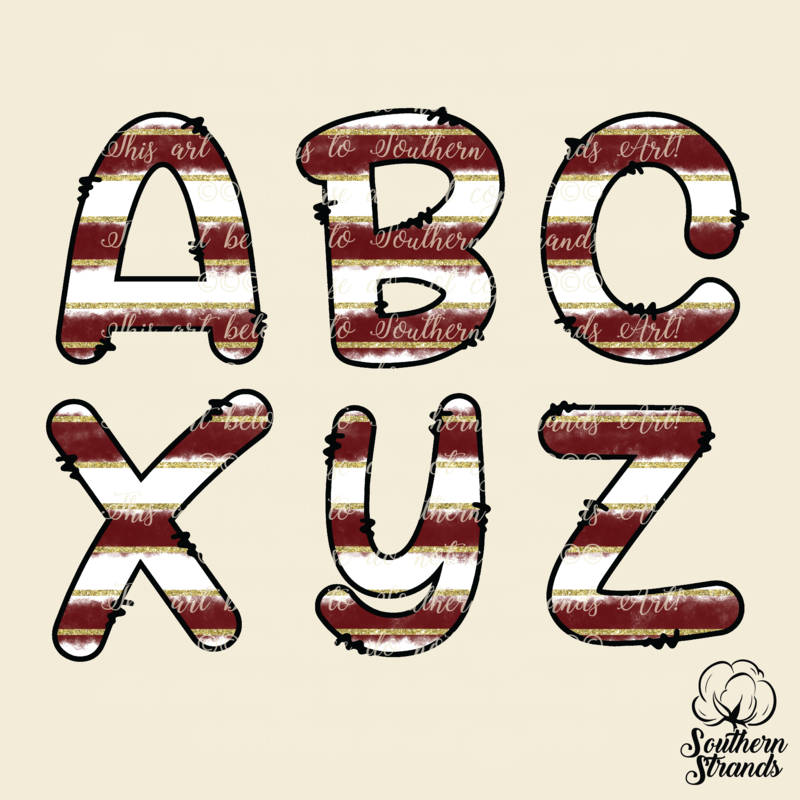 Gold and Red Stripes Doodle Alpha