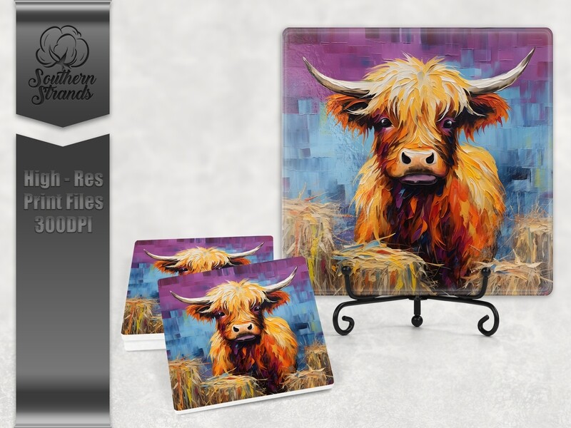 3D Painted Highland Cow - Square | Digital Download