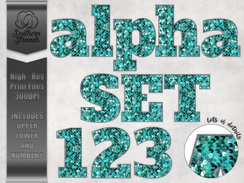 Teal Sequins Sport Alphas and Numbers | DIGITAL DESIGN