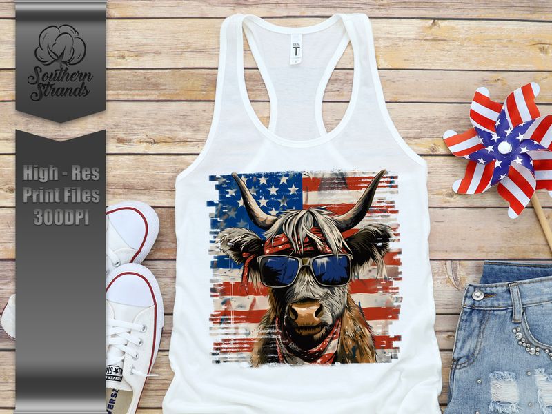 Red White and Blue Highland Cow 1 | DIGITAL DESIGN