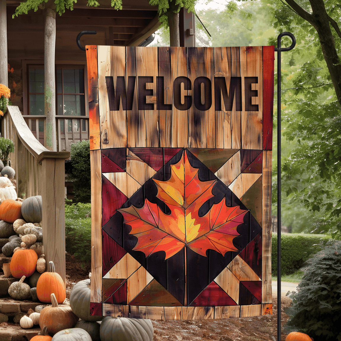 Fall Barn Quilt Welcome and Blank - Garden Flag - 12x18 | DIGITAL DESIGN