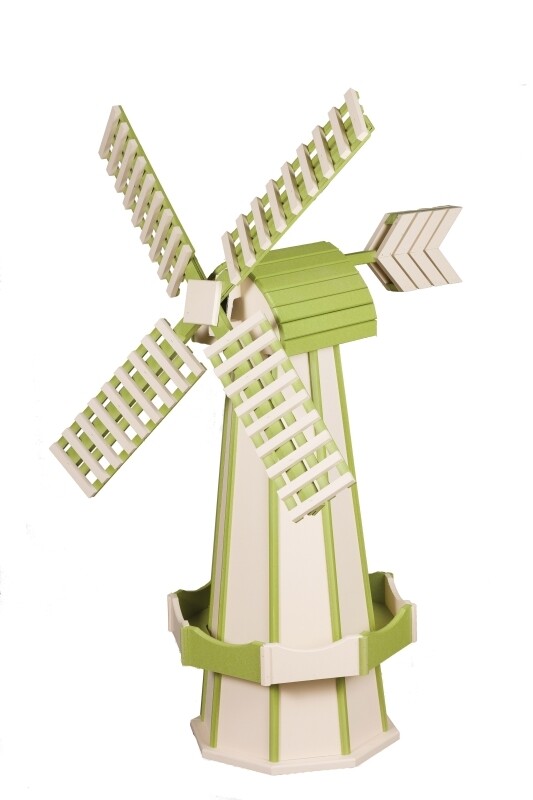 Handcrafted Poly Lawn Windmill - Ivory and Lime Green