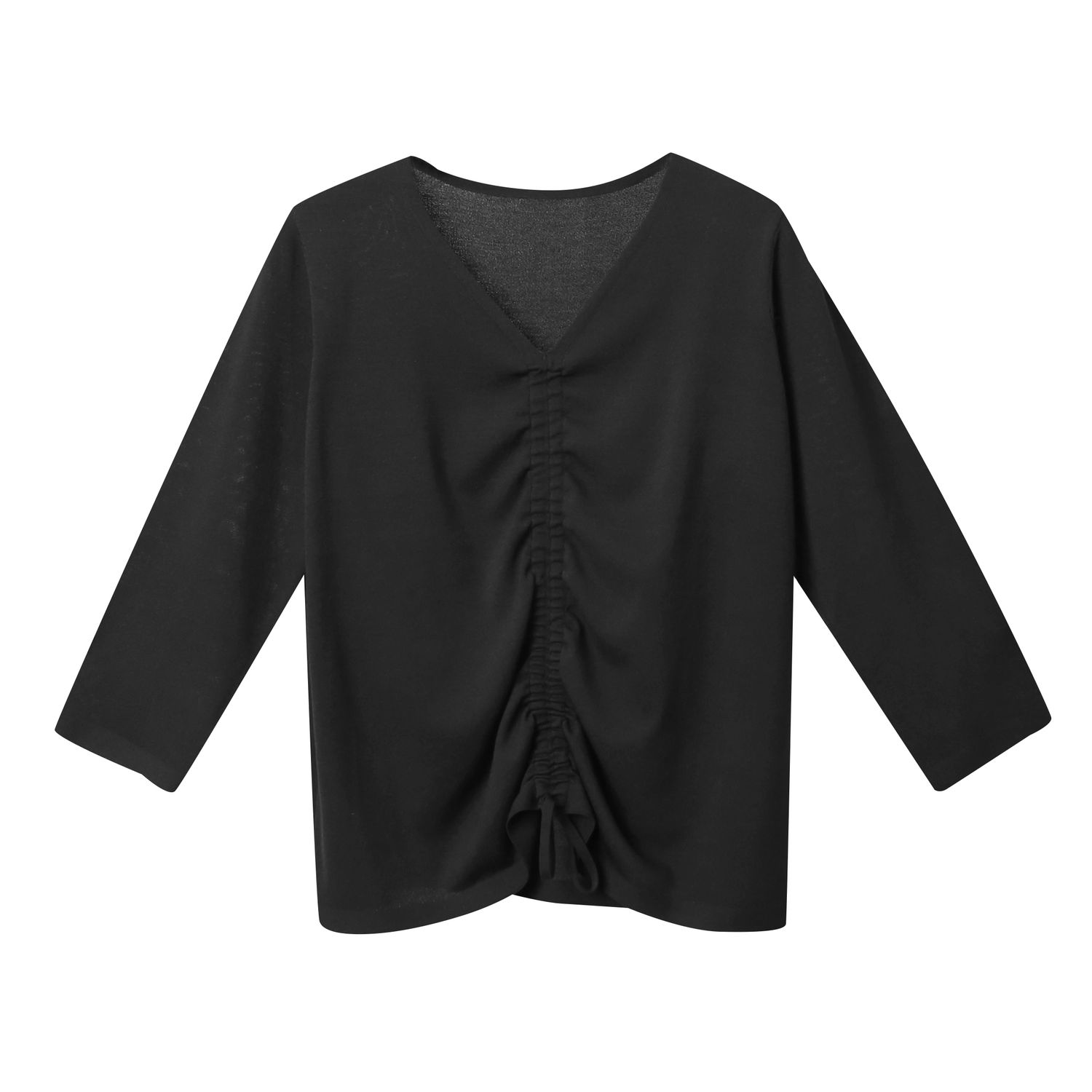 V-NECK DRAWSTRING TOP - BLACK
