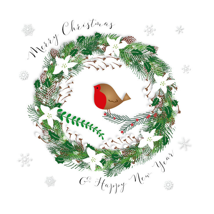 Merry Christmas Robin Wreath