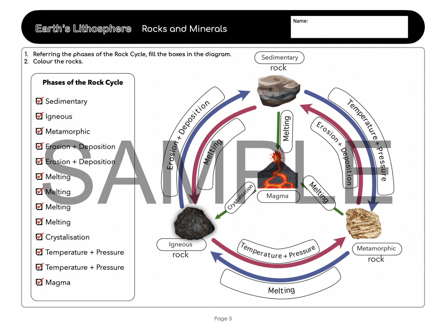 Geography: Earth's Lithosphere: Rocks and Minerals Worksheet