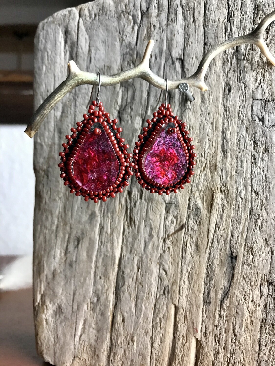 beaded salmon skin earrings