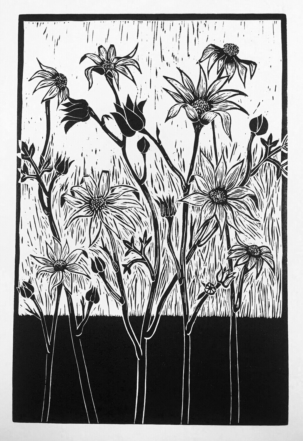 Original Lino Print "Flannel Flowers"