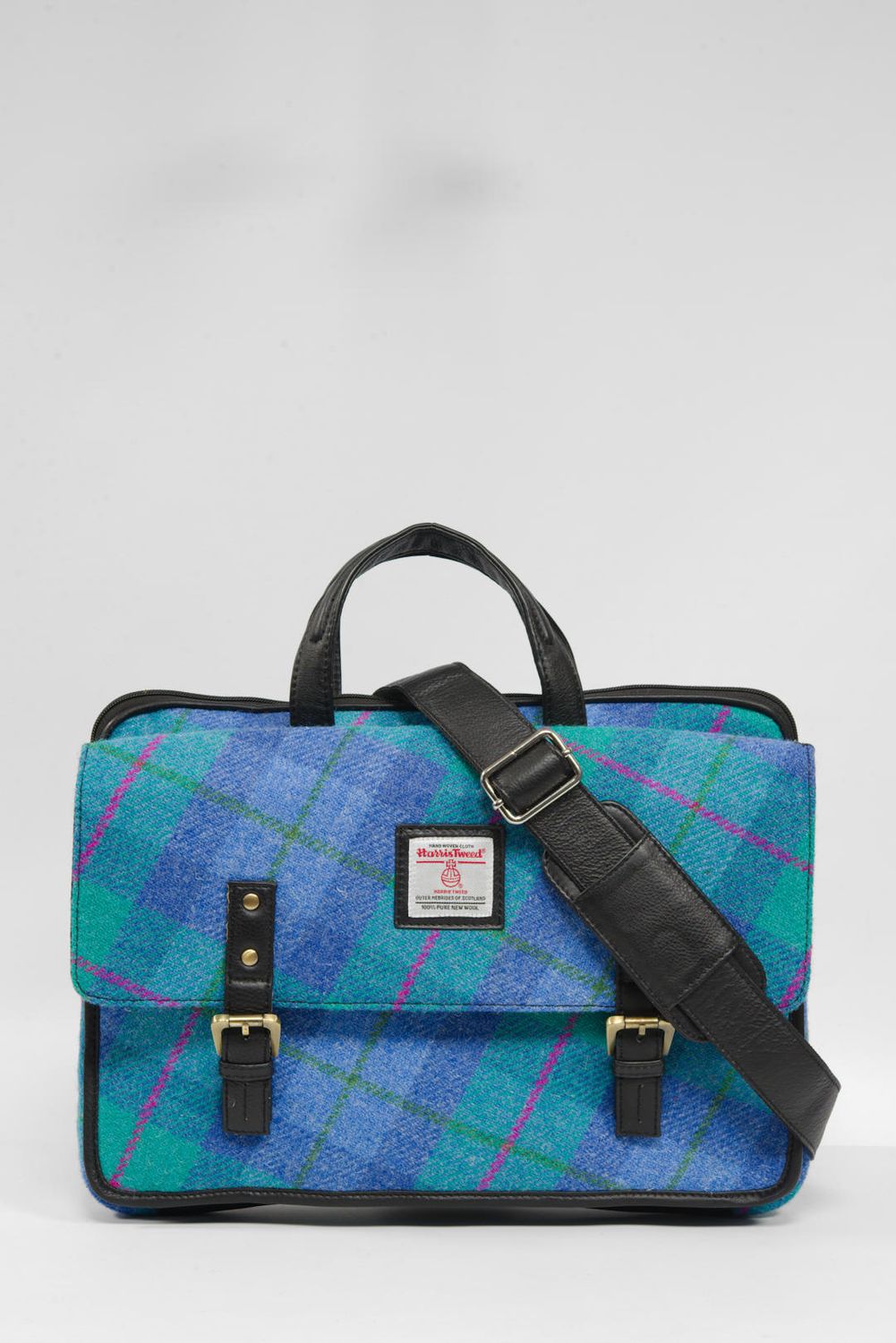 Harris Tweed Laptop Bag | A0122 (C) Black Leather – Harris Tweed Laptop ...