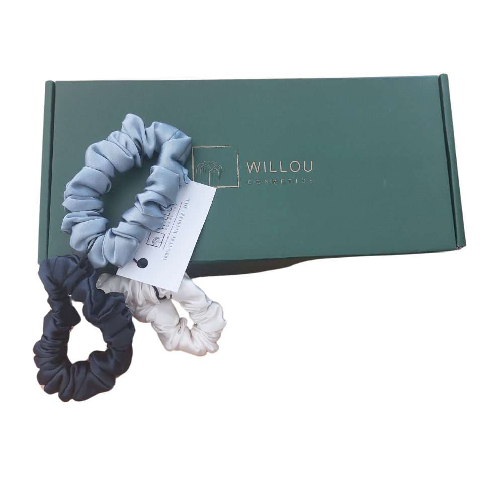 100% Silk Hair Scrunchies Pack of 3 Blue/Grey blue/Black or White ...
