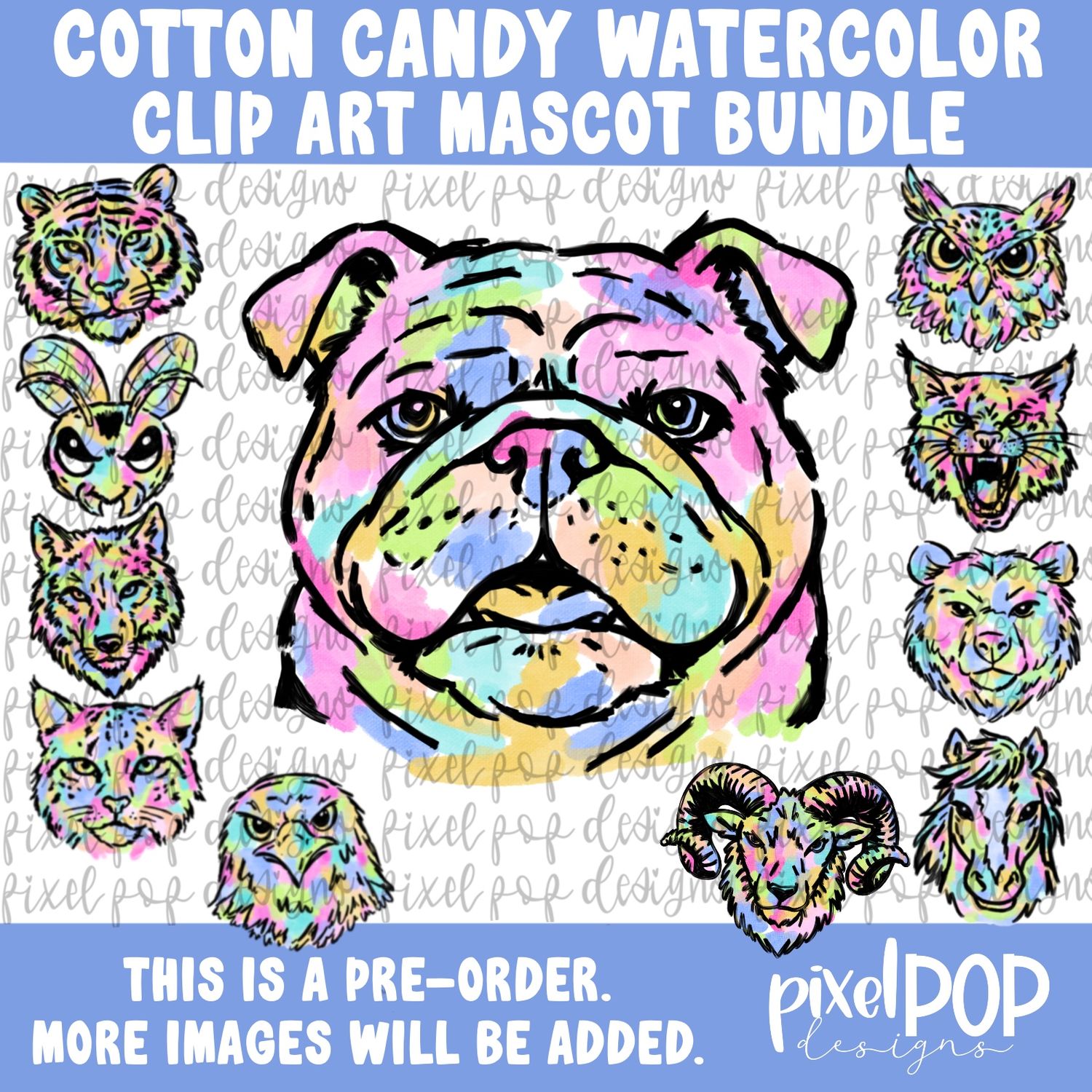 BUNDLE PRE-ORDER: Cotton Candy CLIP ART Watercolor Mascots