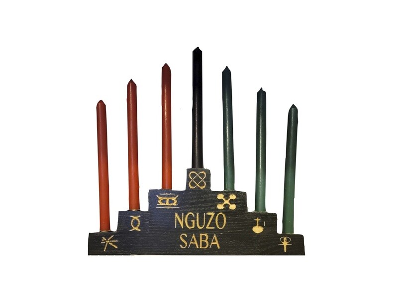 Black Kinara Kwanzaa Candle Holder with Nguzo Saba Engraving
