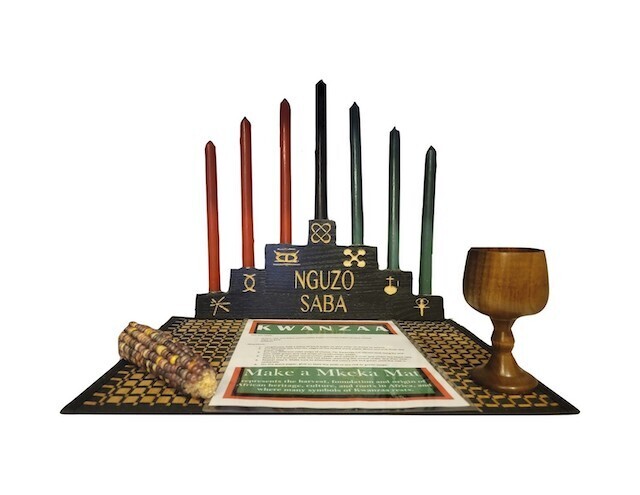Black Pyramid Kinara – Seven Symbols of Kwanzaa Engraved