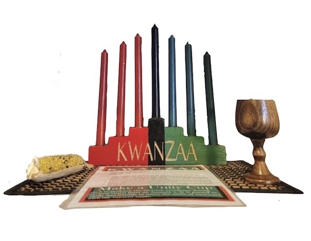 Kwanzaa Kinara Set with "Kwanzaa" Word Engraved