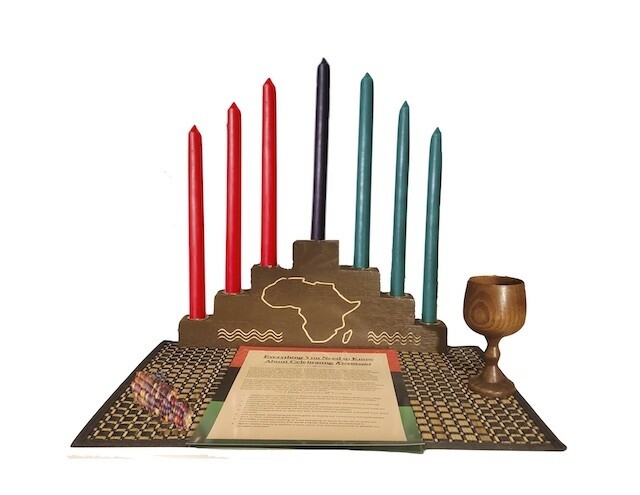 Brown Africa Continent Engraved Kwanzaa Celebration Set