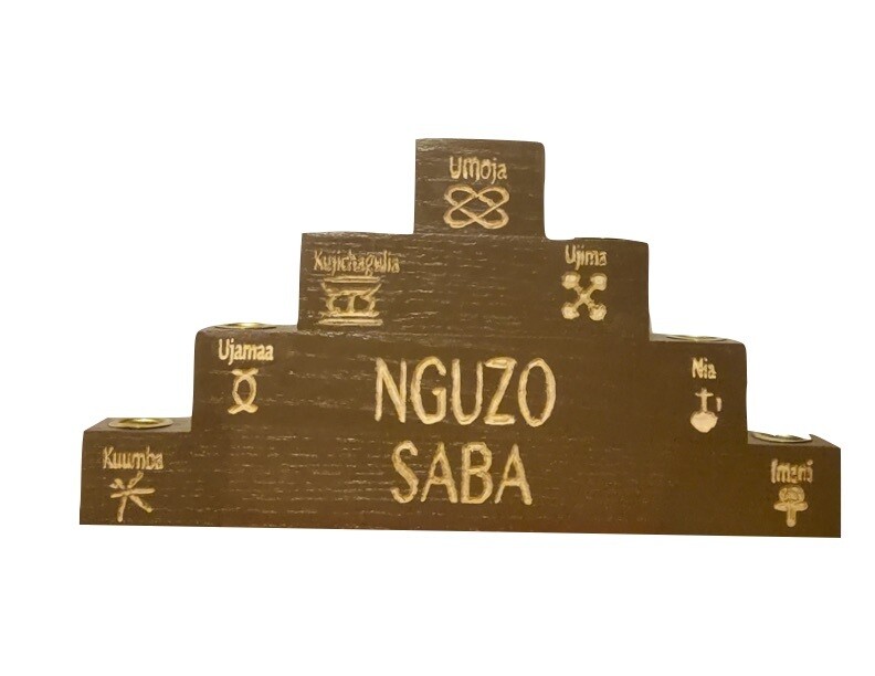 Nguzo Saba Kwanzaa Kinara with Symbols & Swahili Principles