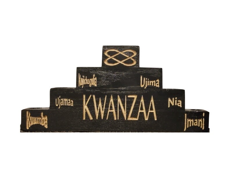 Kwanzaa Kinara with Unity Symbol and Principles in Swahili