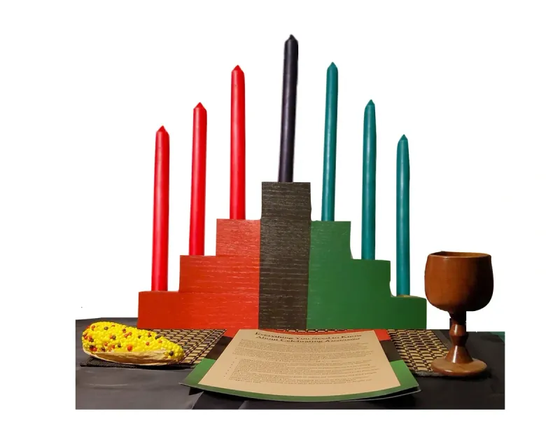 Complete Handcrafted Kwanzaa Kinara Set with Pan-African Colors