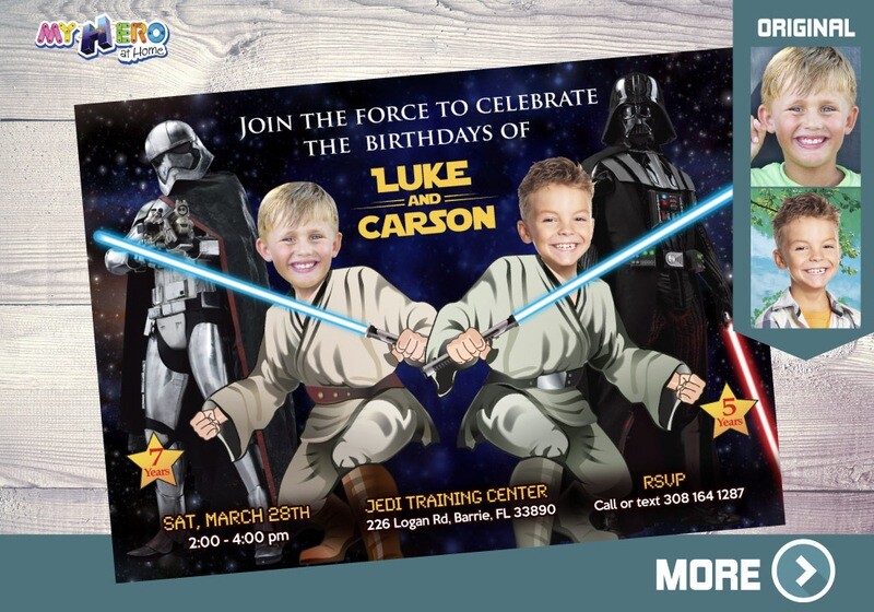 Joint Star Wars Birthday invitation. Joint Jedi party Invitation.