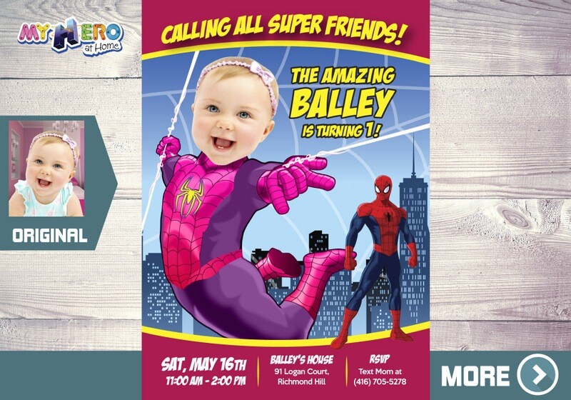 Pink Spider Baby Girl Invitation. Spider Girl 1st Party