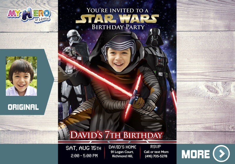 Kylo Ren Birthday with photo. Kylo Ren Invitation. Kylo Ren Digital.