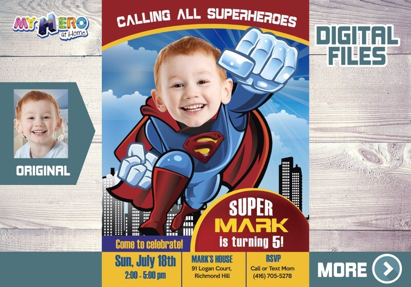 Superman Invitation. Superman digital. Superman party invitation.