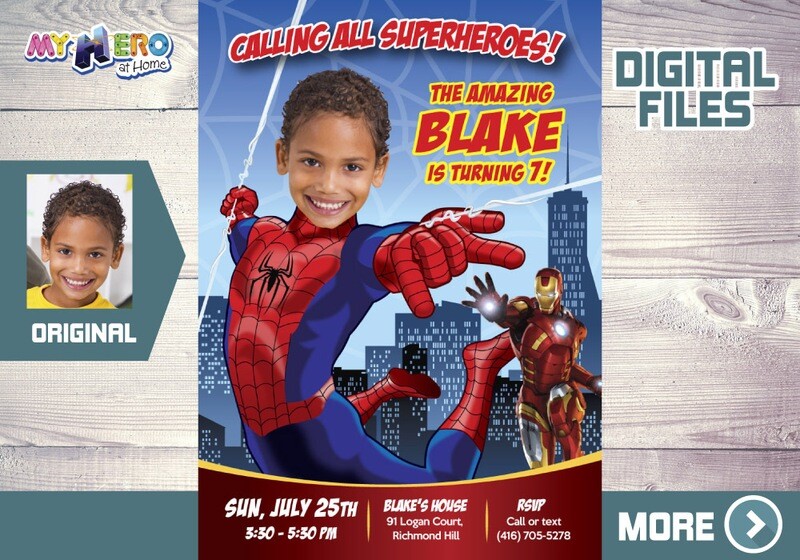 Custom Spiderman Invitation. Spiderman photo invitation.