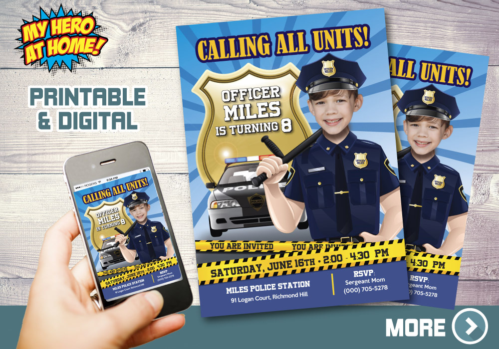 Police Birthday Invitation. Police Party Invitation. Police photo ...