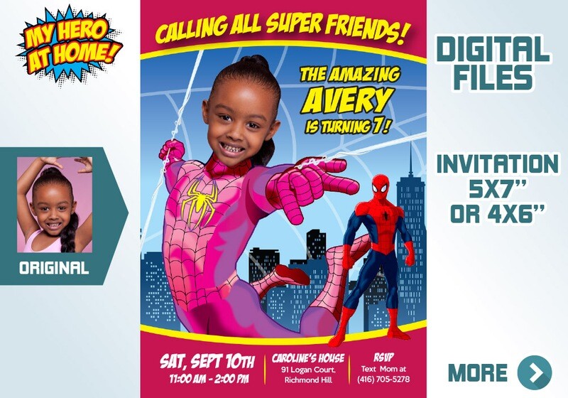 Pink Spider Girl Party. Pink Spider Girl Invitation.