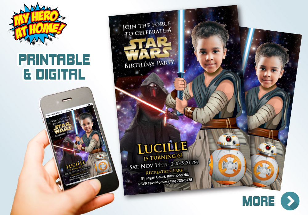 Jedi Rey Photo Invitation. Jedi Rey Party ideas. Jedi Rey Invitation