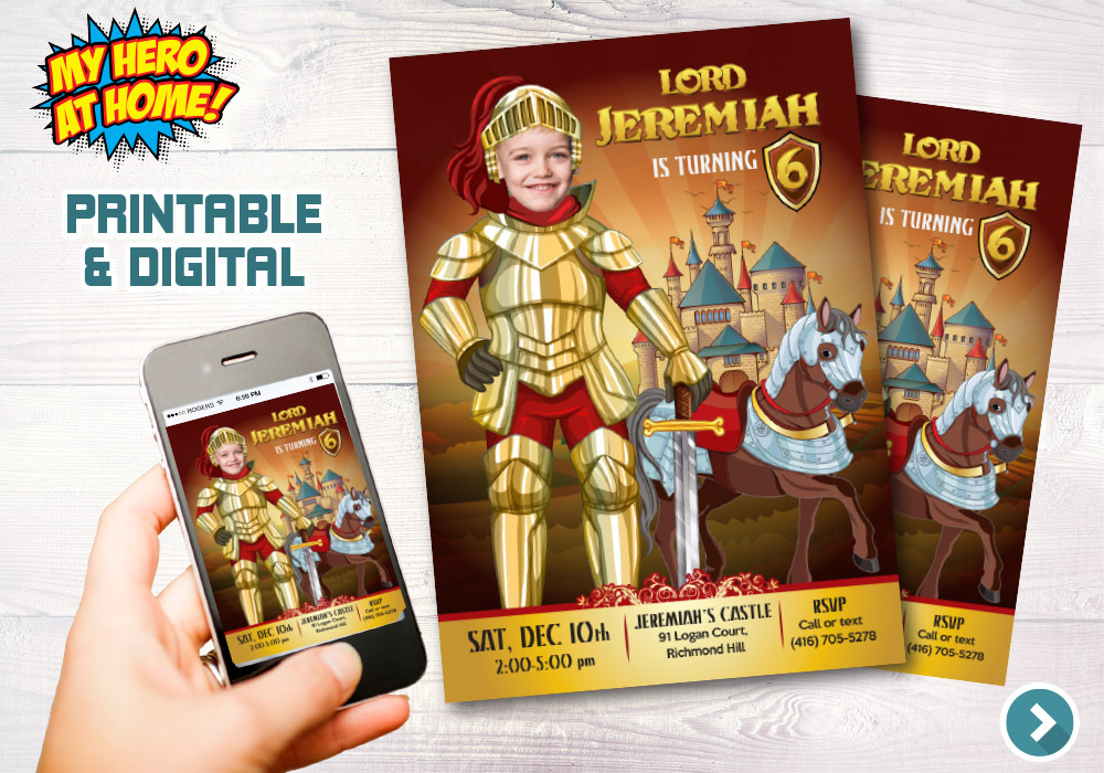 Customized Knight Birthday Invitation. Medieval Knight Invitation.