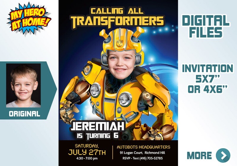 Bumblebee Invitation with photo. Bumblebee Theme party. Transformers party.