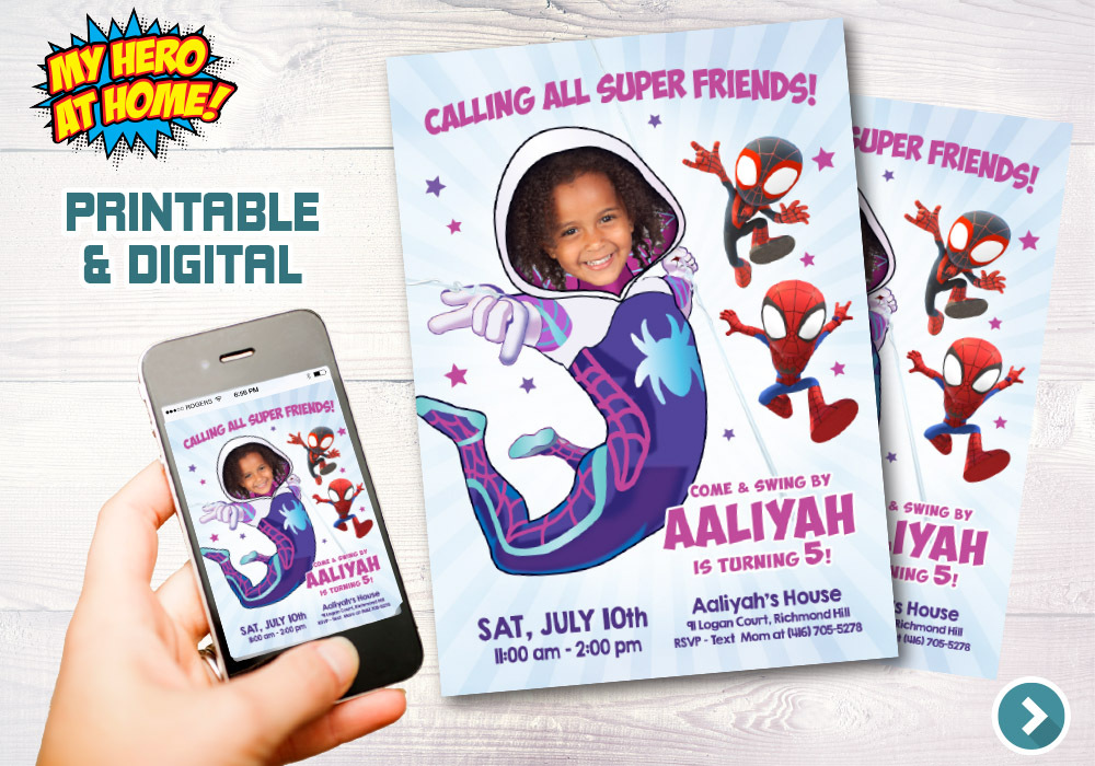 Ghost Spider Birthday Invitation, Gwen Stacy Party Invitation, Girl ...