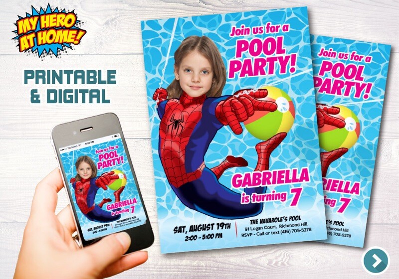 Spider girl pool party template. Spider girl pool party invitation ...