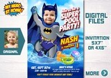 Baby Batman pool party invitation. Batman 1st invitation with photo.