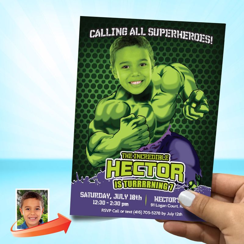 Hulk Invitation. Hulk theme Party. Hulk photo invitation. Hulk birthday