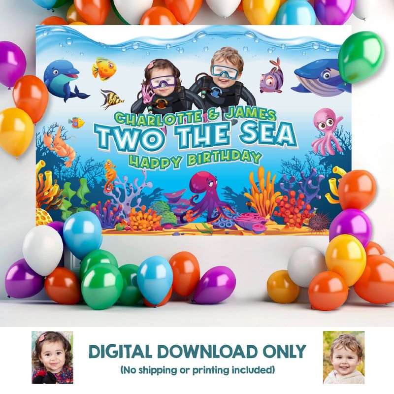 Under The Sea Siblings Banner, Under The Sea twins Backdrop