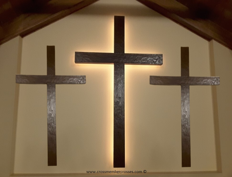 Three Old Style Rugged Wooden Crosses - Mount Calvary