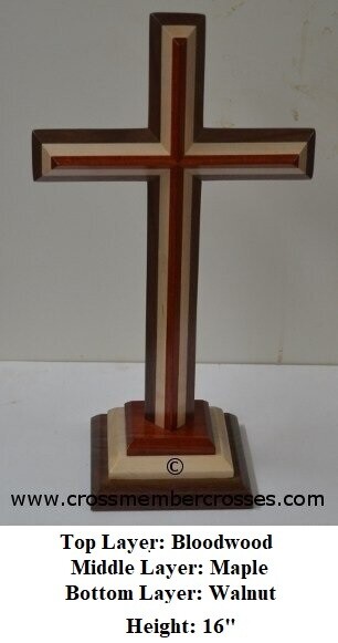 Three Layer Beveled Wooden Table Crosses Two Sided - 24"