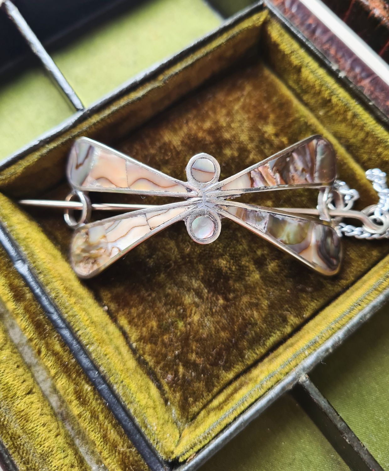 Large beautiful vintage Abalone Mexican silver hair pin