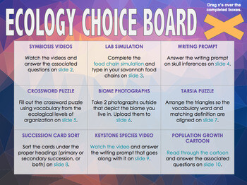 Ecology Digital Choice Board - Store - Science Lessons That Rock