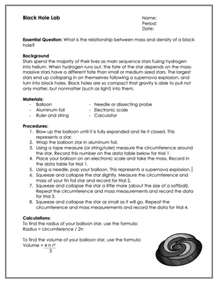 Black Hole Density Lab - Store - Science Lessons That Rock