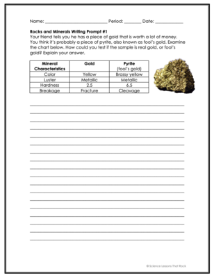 Rocks and Minerals Writing Prompts - Store - Science Lessons That Rock