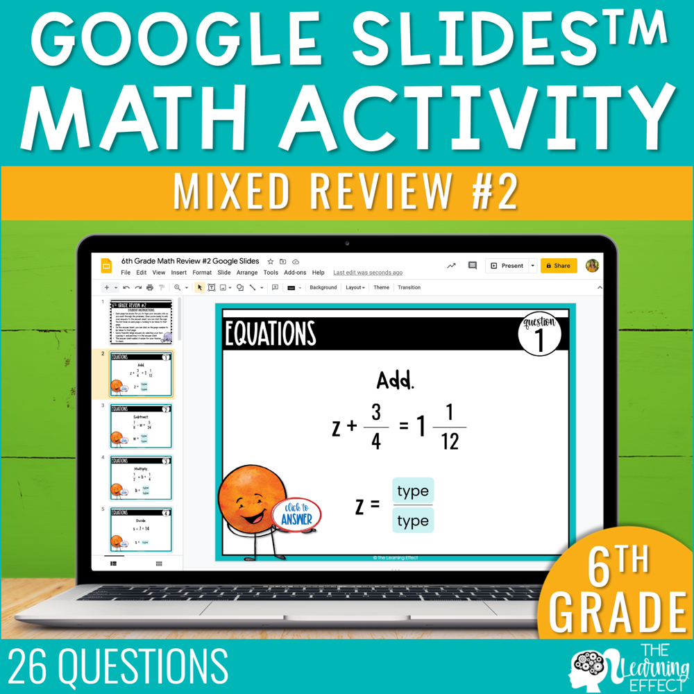6th Grade Math Review #2 Google Slides End of Year | Digital Activity