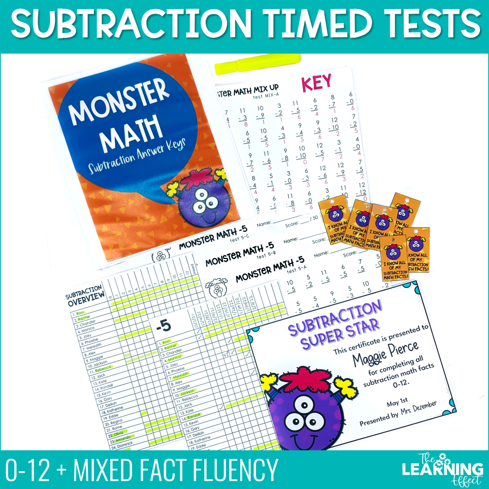 Subtraction Timed Tests | Fact Fluency • Shop • The Learning Effect