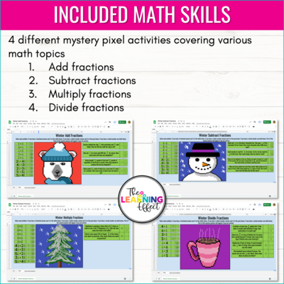 Winter Math Activities Mystery Pixel Art Google Sheets | Shop • The ...