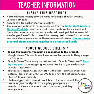 Winter Math Activities Mystery Pixel Art Google Sheets | Shop • The ...
