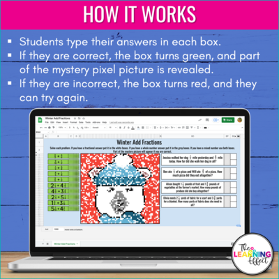 Winter Math Activities Mystery Pixel Art Google Sheets | Shop • The ...