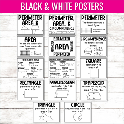 Perimeter Area Circumference Formula Posters